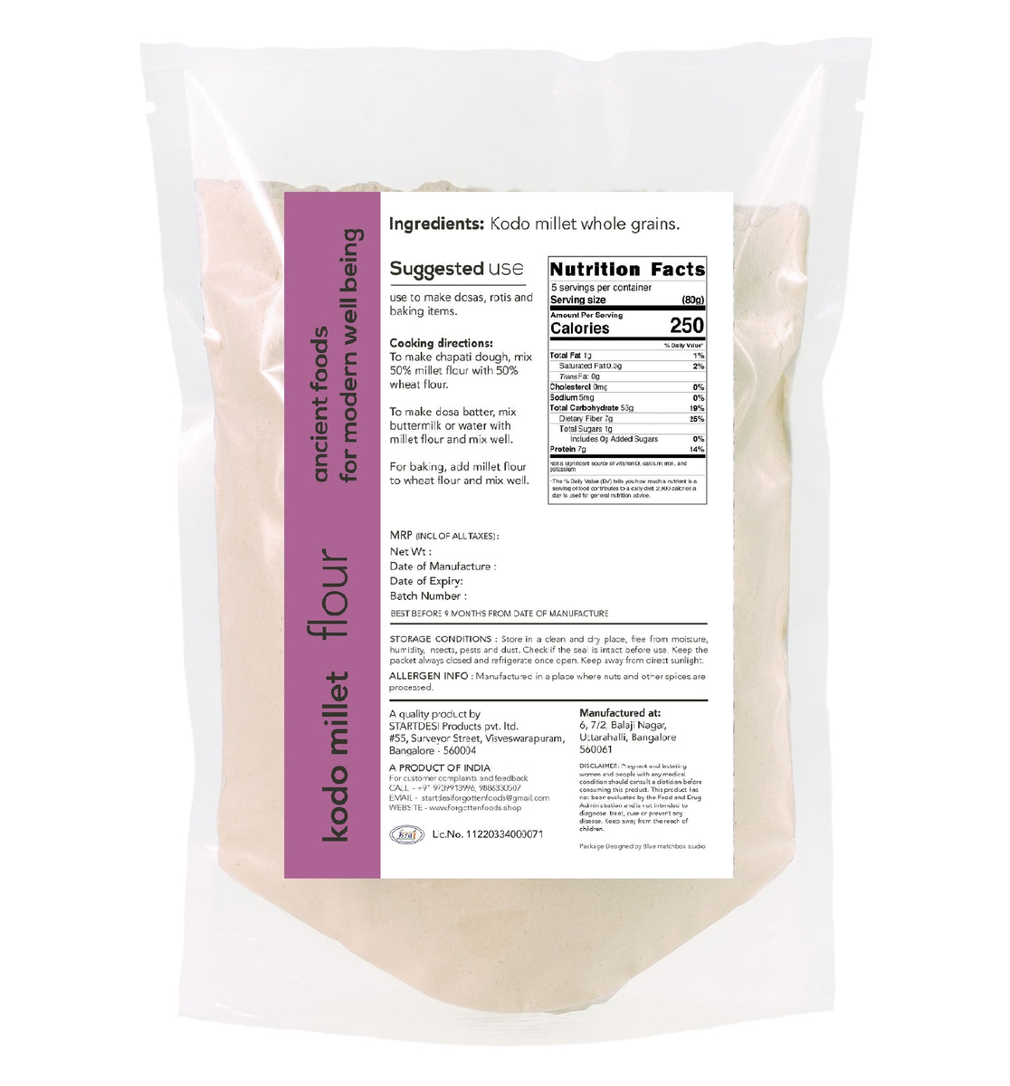 Startdesi Forgotten foods/ Kodo millet flour - gluten free flour atta ...